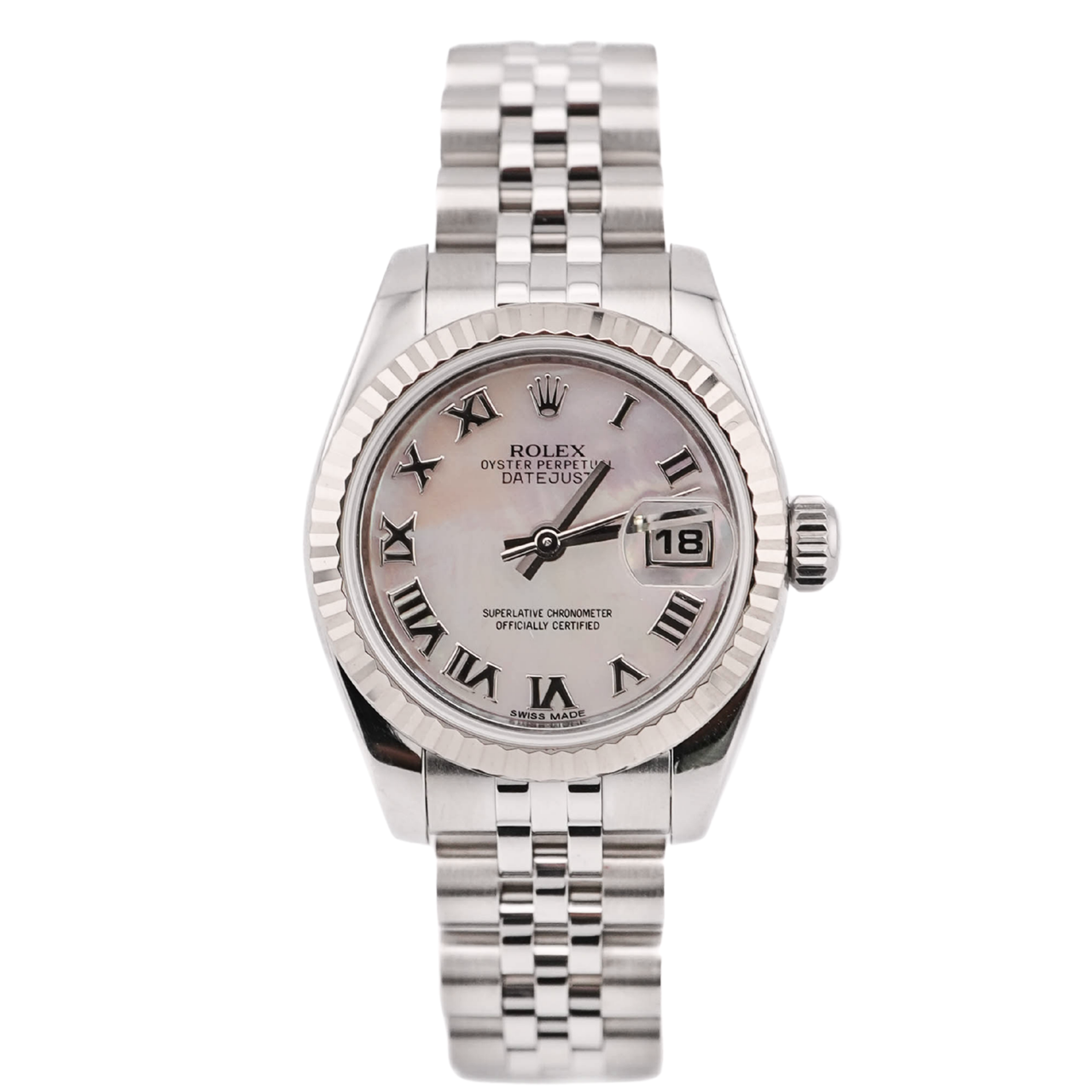 Rolex 179174 Lady-Datejust 26 mm Fluted Bezel MOP White Dial Jubilee B ...