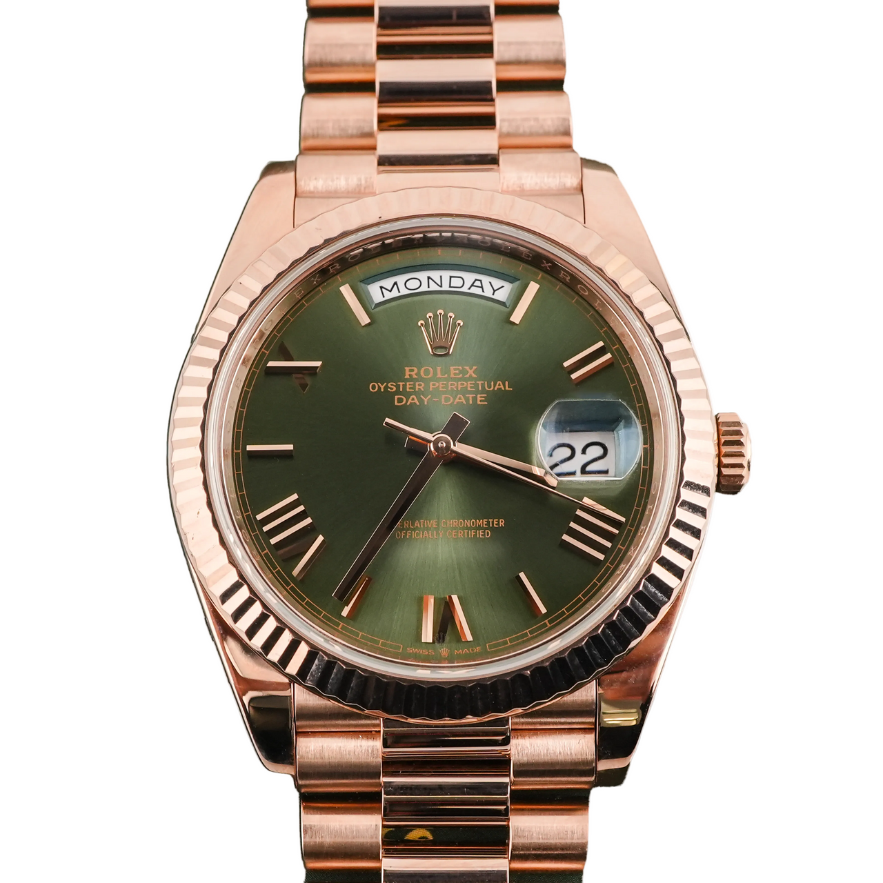 Rolex 228235 Day-Date 40 mm Green Olive Roman Dial President Bracelet ...
